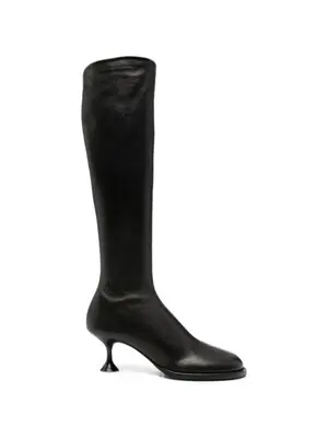 SERGIO ROSSI Leather Heel Boots - Black