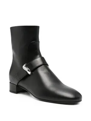 Emporio Armani Leather Buckled Ankle Boots