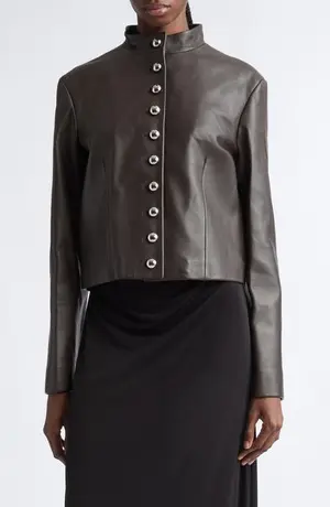 Altuzarra Dixon Leather Cropped Jacket - Fudge