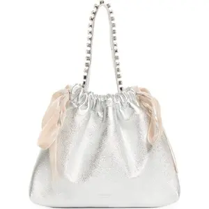 JIMMY CHOO Bon Bon Crystal Top Handle Leather Bag - Silver/rose/silver