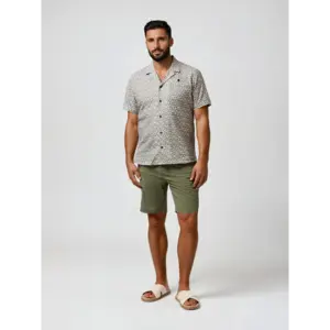 Stone Rose Linen Skull Floral Ss Resort Shirt - Olive