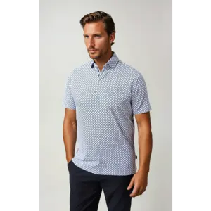 Stone Rose Geo Print Techno Stretch Polo - White