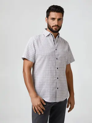 Stone Rose Seersucker Check Ss Button-up Shirt - White