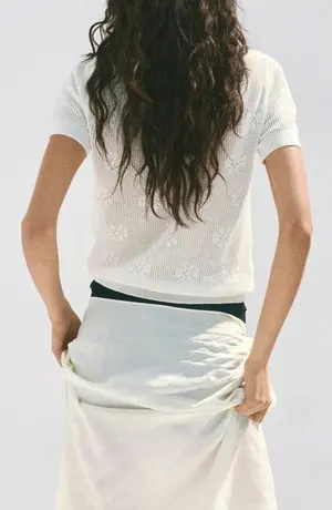 Mango Floral Crochet Short Sleeve Sweater