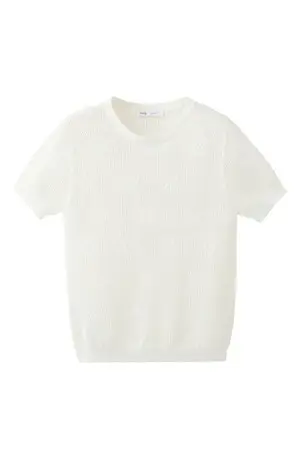 Mango Floral Crochet Short Sleeve Sweater