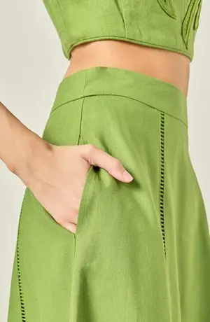 English Factory Palm Tree Embroidered Midi Skirt
