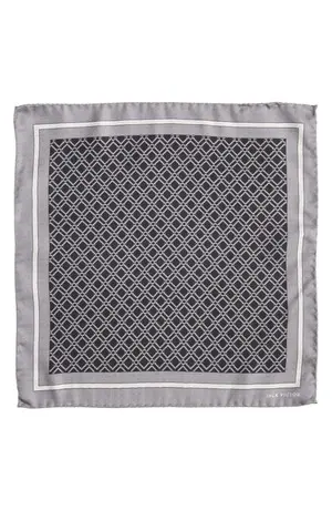 JACK VICTOR Equestrian Silk Pocket Square - Black