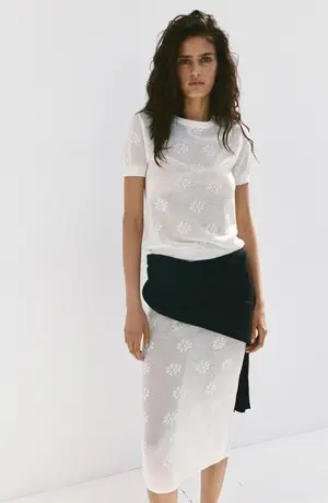 Mango Floral Crochet Midi Skirt