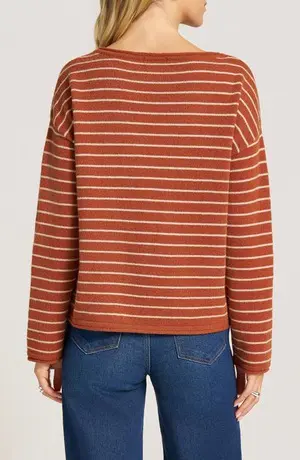 Matty M. Striped Boat Neck Sweater - Terracotta