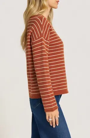 Matty M. Striped Boat Neck Sweater - Terracotta