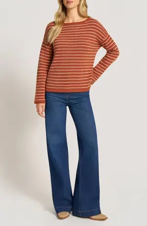Matty M. Striped Boat Neck Sweater - Terracotta