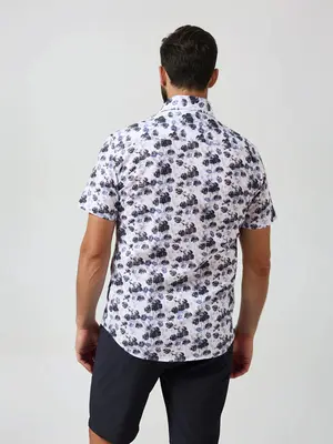 Stone Rose Linen Floral Palm Print Ss Button-up Shirt