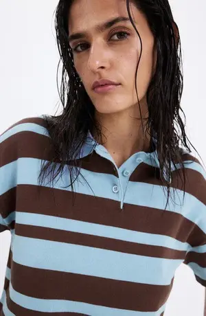 Mango Striped Cotton Blend Polo