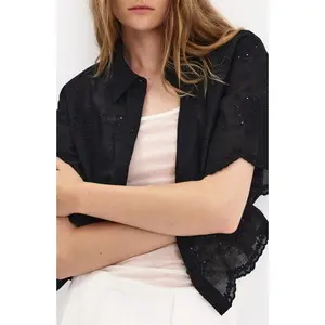 Mango Embroidered Cropped Shirt