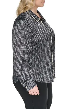 Karl Lagerfeld Paris Tweed Print Button-up Shirt