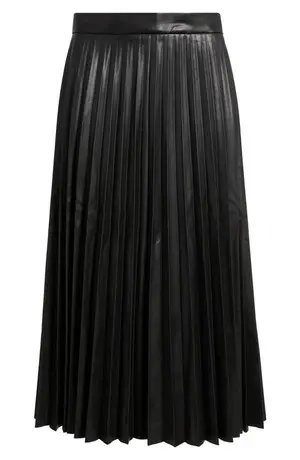 TAHARI ASL Pleated Faux Leather Midi Skirt - Black