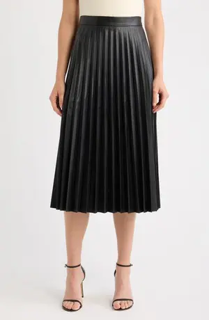 TAHARI ASL Tahari ASL Pleated Faux Leather Midi Skirt