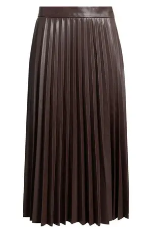 TAHARI ASL Pleated Faux Leather Midi Skirt - Espresso