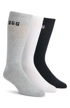 UGG Leander Logo Crew Socks 3 Pack - White/grey/black