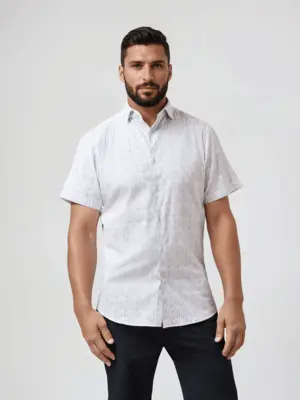 Stone Rose Tencel Stretch Striped Ss Button-up Shirt - White
