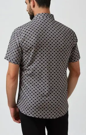 Stone Rose Linen Retro Geo Print Ss Resort Shirt