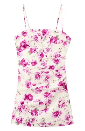Mango Ruched Floral Dress - Ecru