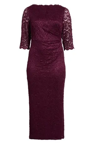 JESSICA HOWARD Side Tuck Lace Sheath Gown