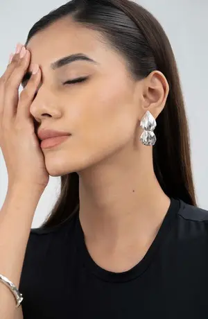 NAVEDA Zaria 16k Plated Double Drop Earrings - Silver
