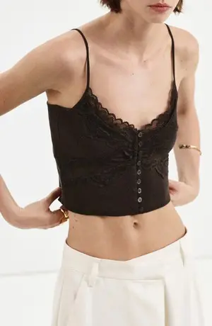 Mango Lace Trimmed Fine Knit Crop Camisole