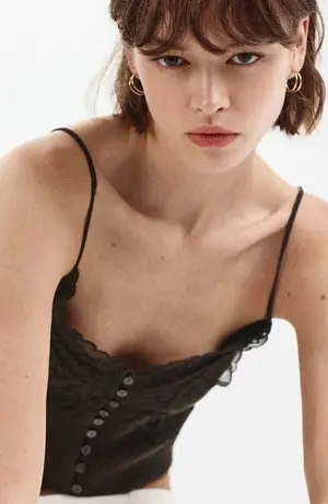 Mango Lace Trimmed Fine Knit Crop Camisole