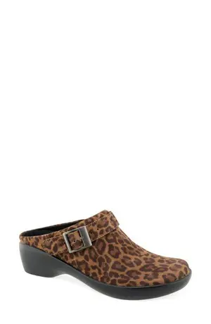 Munro Clarice Leather Clogs With Buckle Strap - Leopard Suede
