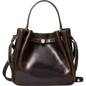 Tory Burch Romy Distressed Leather Bucket Bag - Dark Brown