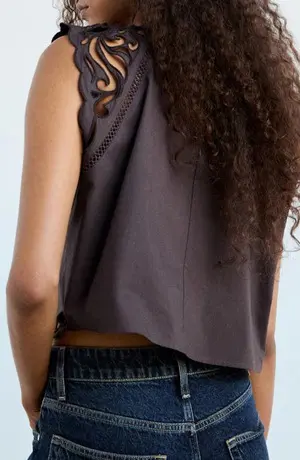 Mango Cotton Openwork Sleeveless Top