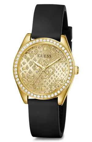 Guess Boa Crystal Bezel Goldtone Silicone Strap Watch