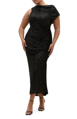 City Chic Sequin One-shoulder Maxi Gown - Black