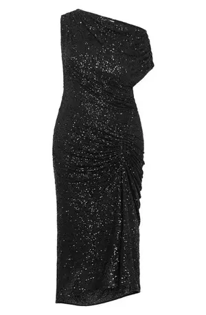 City Chic Sequin One-shoulder Maxi Gown - Black