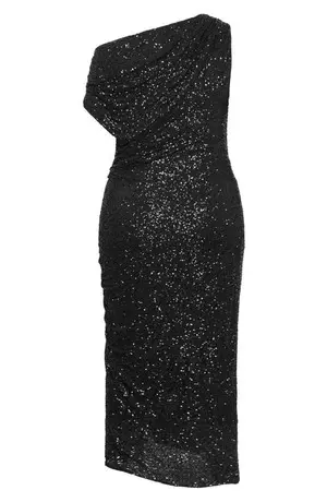 City Chic Sequin One-shoulder Maxi Gown - Black