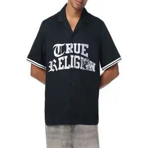 True Religion Sateen Graphic Camp Shirt - Jet Black
