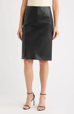 TAHARI ASL Faux Leather Pencil Skirt - Black