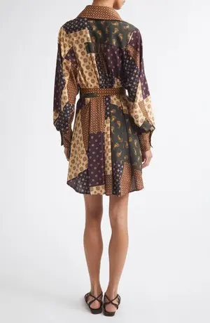 Zimmermann Patchwork Print Belted Long Sleeve Shirtdress