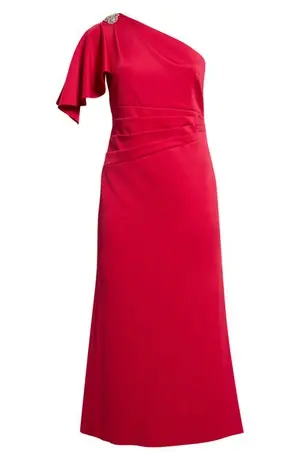 JESSICA HOWARD Cape Sleeve One Shoulder Gown