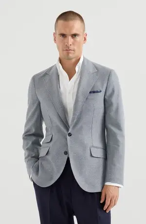 Brunello Cucinelli Cashmere And Silk Houndstooth Flannel Deconstructed Cavallo Blazer
