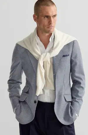 Brunello Cucinelli Cashmere And Silk Houndstooth Flannel Deconstructed Cavallo Blazer