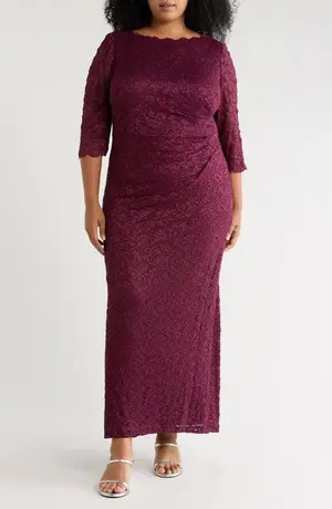 JESSICA HOWARD Lace Three-quarter Sleeve Sheath Dress - Wine
