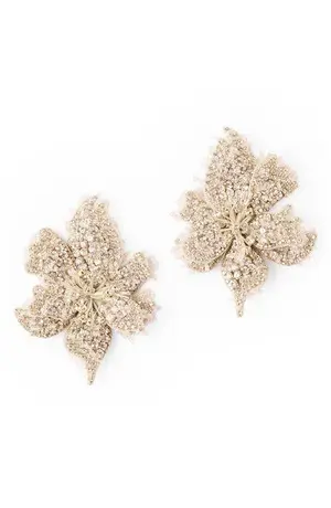 Deepa Gurnani Azalea On Ice Flower Statement Earrings - Silver