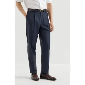 Brunello Cucinelli Super 150s Virgin Wool Batavia Trousers - Navy Blue