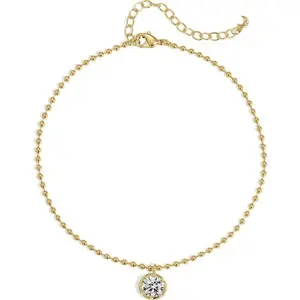 Lili Claspe Mini Cleo Anklet With Cubic Zirconia Charm - Gold