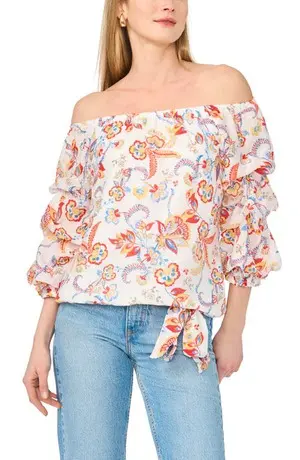 Vince Camuto Off The Shoulder Bubble Sleeve Top - Fiery Red