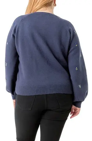English Factory Beaded Floral Crew Neck Cardigan