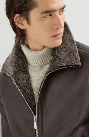 Brunello Cucinelli Vintage-effect Shearling Bomber Jacket